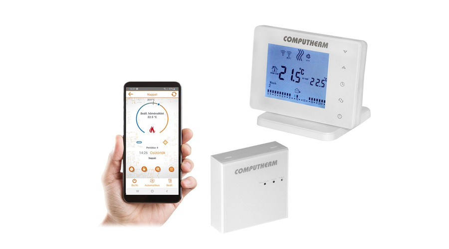 Computherm E400RF Wi-Fi okos termosztát vezeték nélküli, érintőgombos vezérlővel - Wifis ...